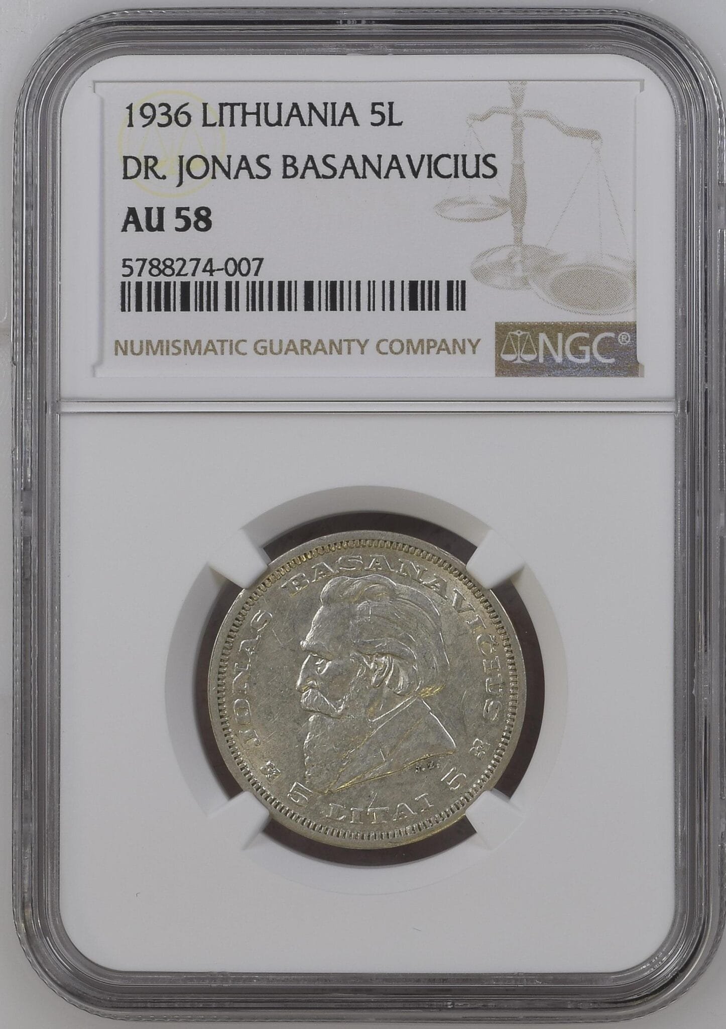 Moneta – 5 Litai 1936 Jonas Basanavicius NGC AU58 - Numizmatas.lt
